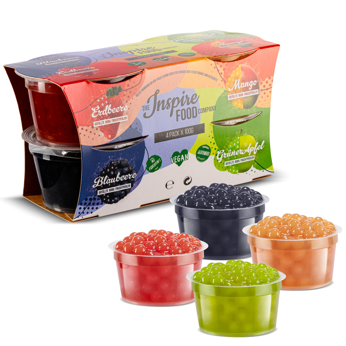 Bubble Tea Perlen Set - 4x Popping Boba Fruchtperlen | Erdbeere, Mango ...