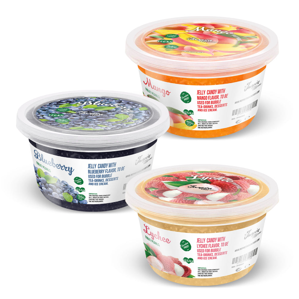 3 packages of 450 g fruit pearls: strawberry / mango / lychee – Bubble ...
